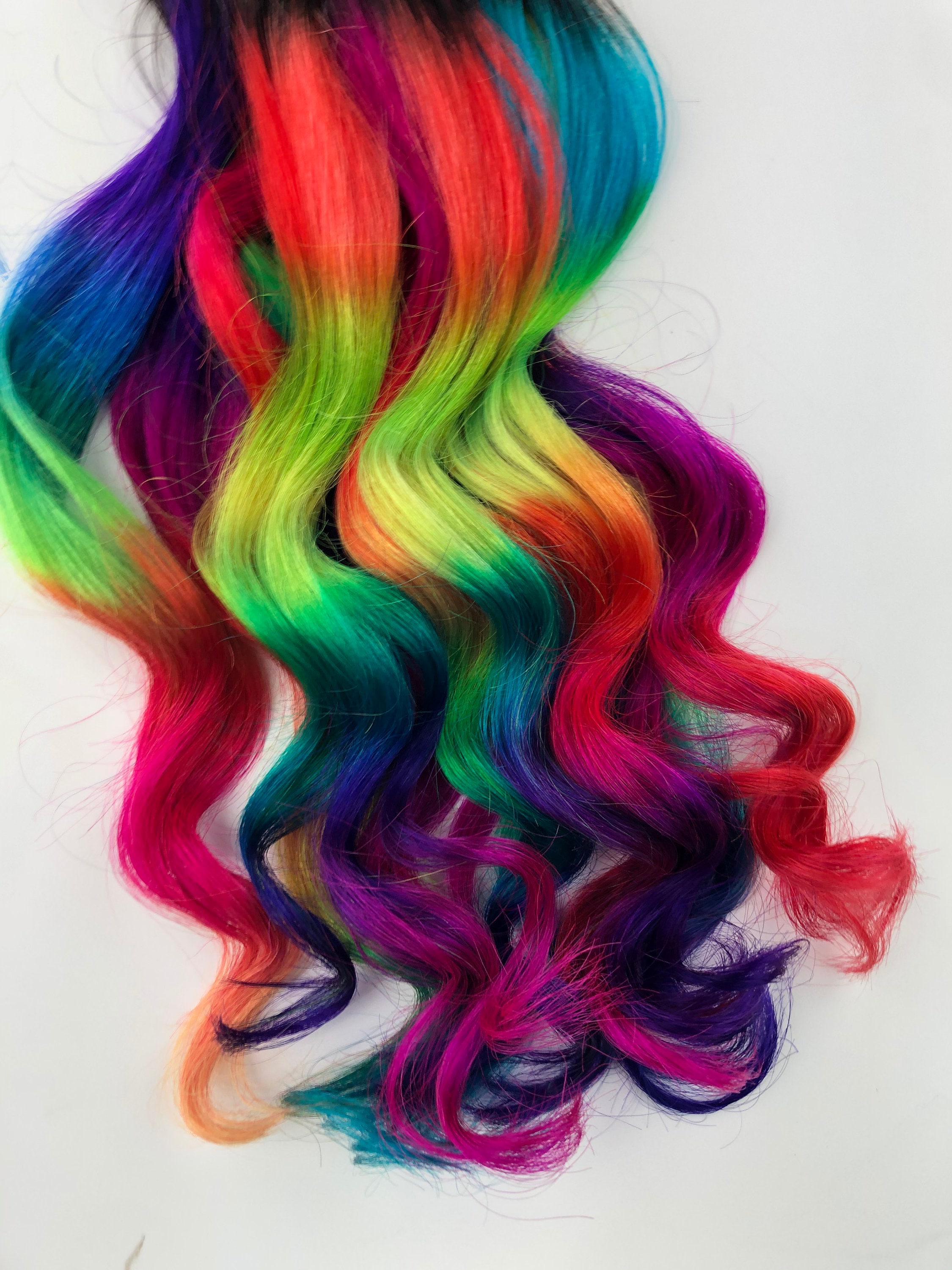 Neon Prism rainbow Clip In Hair Extensions Ombre Hair Tie | Etsy