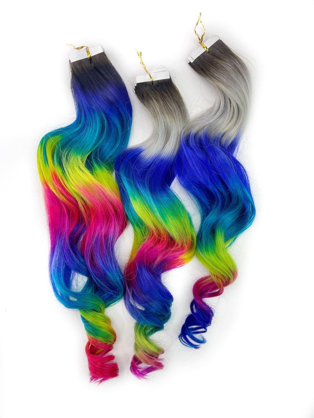 Bright Prism Rainbow Clip in Hair Extensions, Ombre Hair, Tie Dye Tips ...