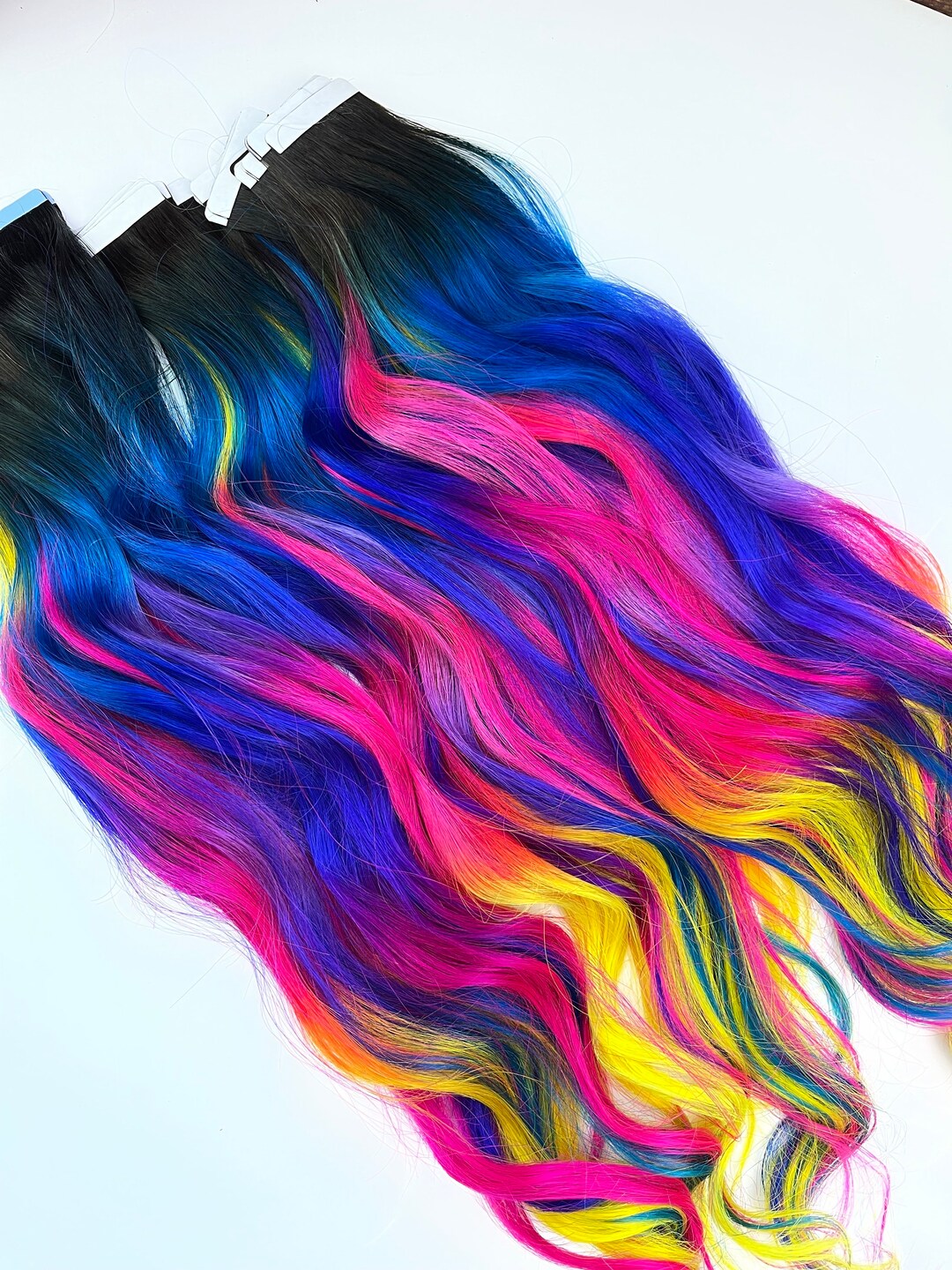 Neon Rainbow Human Hair Weave, Tape in Hair Extensions, Bundle,clip in ...