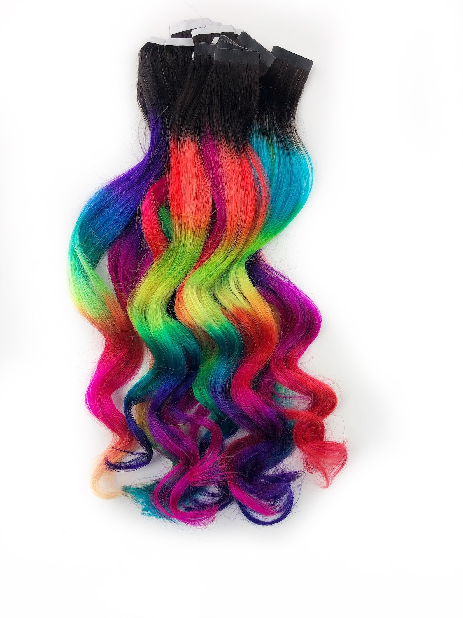 Neon Prism Rainbow Clip in Hair Extensions, Ombre Hair, Tie Dye Tips ...