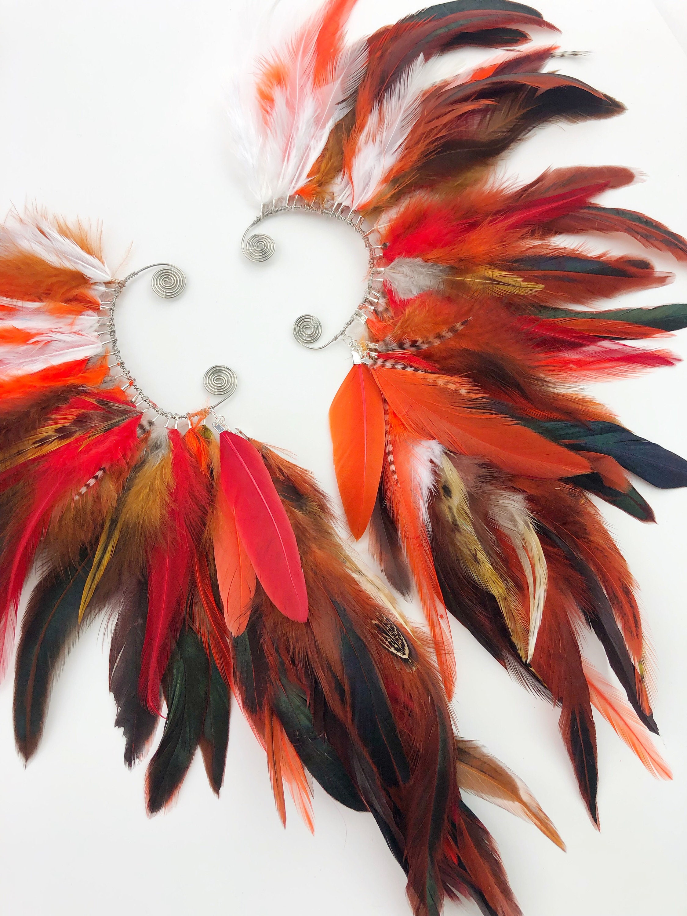 Red and Orange Phoenix Ear Cuff With Chain Extension Burning | Etsy