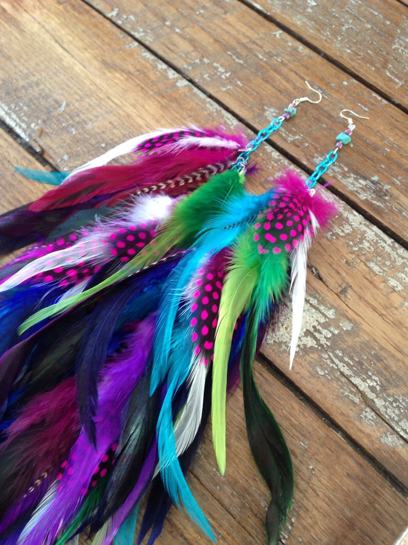 Peacock Feather Earrings, Long Feather Earrings, Tribal Earrings, Music ...