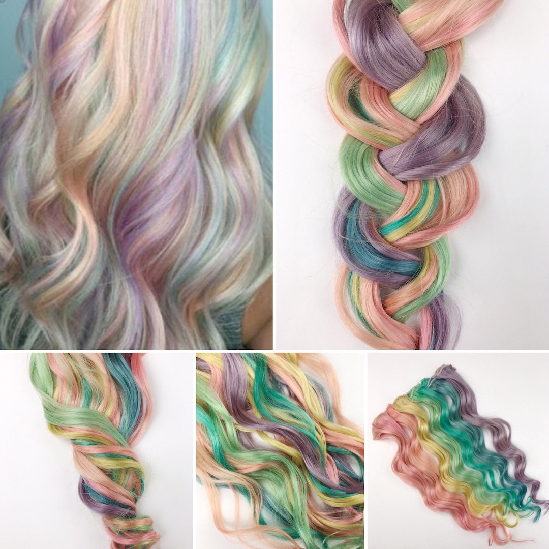 Rainbow Pastel Clip in Hair Extensions, Pink Hair, Hair Weave, Wide ...