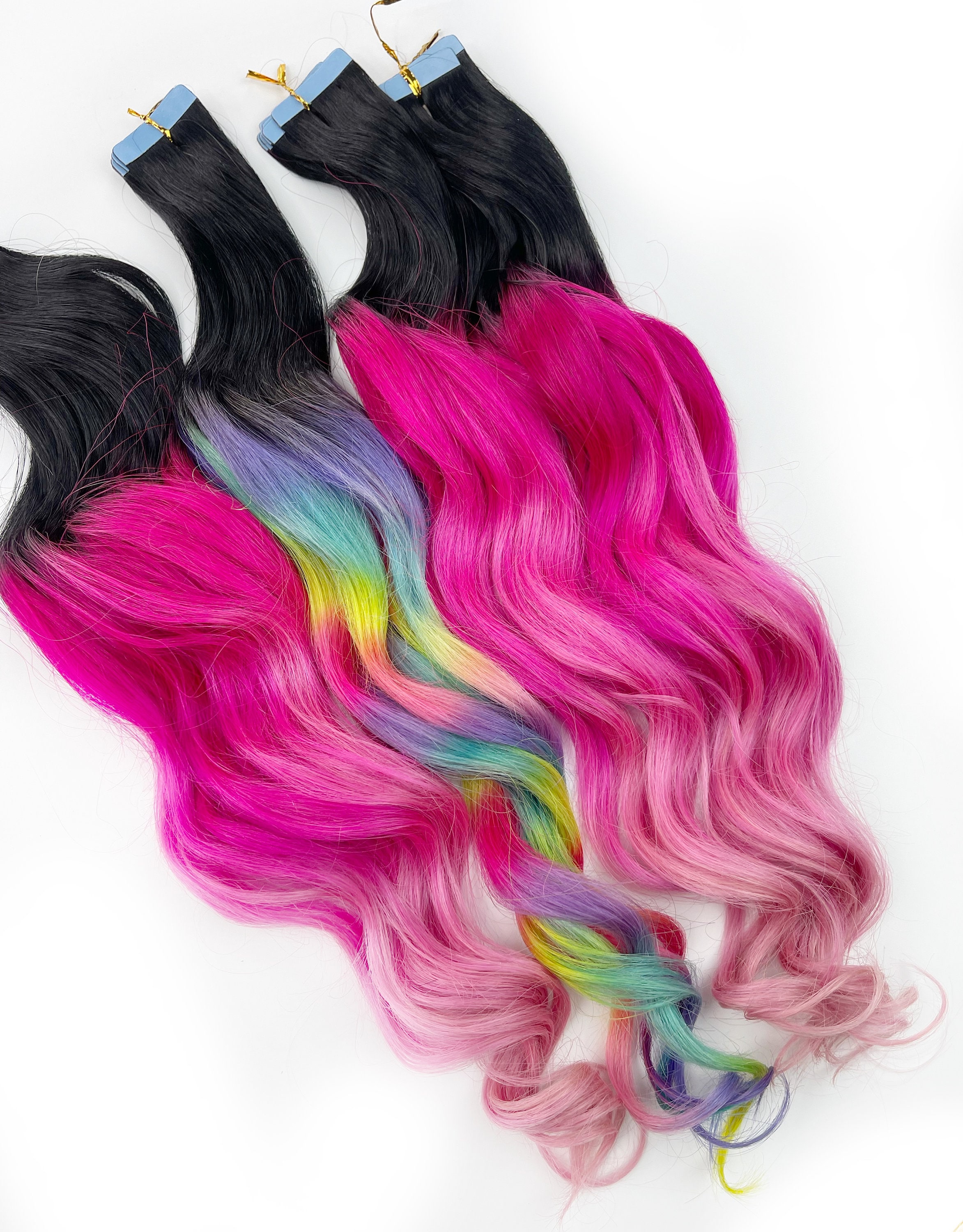 Pastel Prism Rainbow Clip in Hair Extensions, Pink Ombre Hair, Tie Dye ...