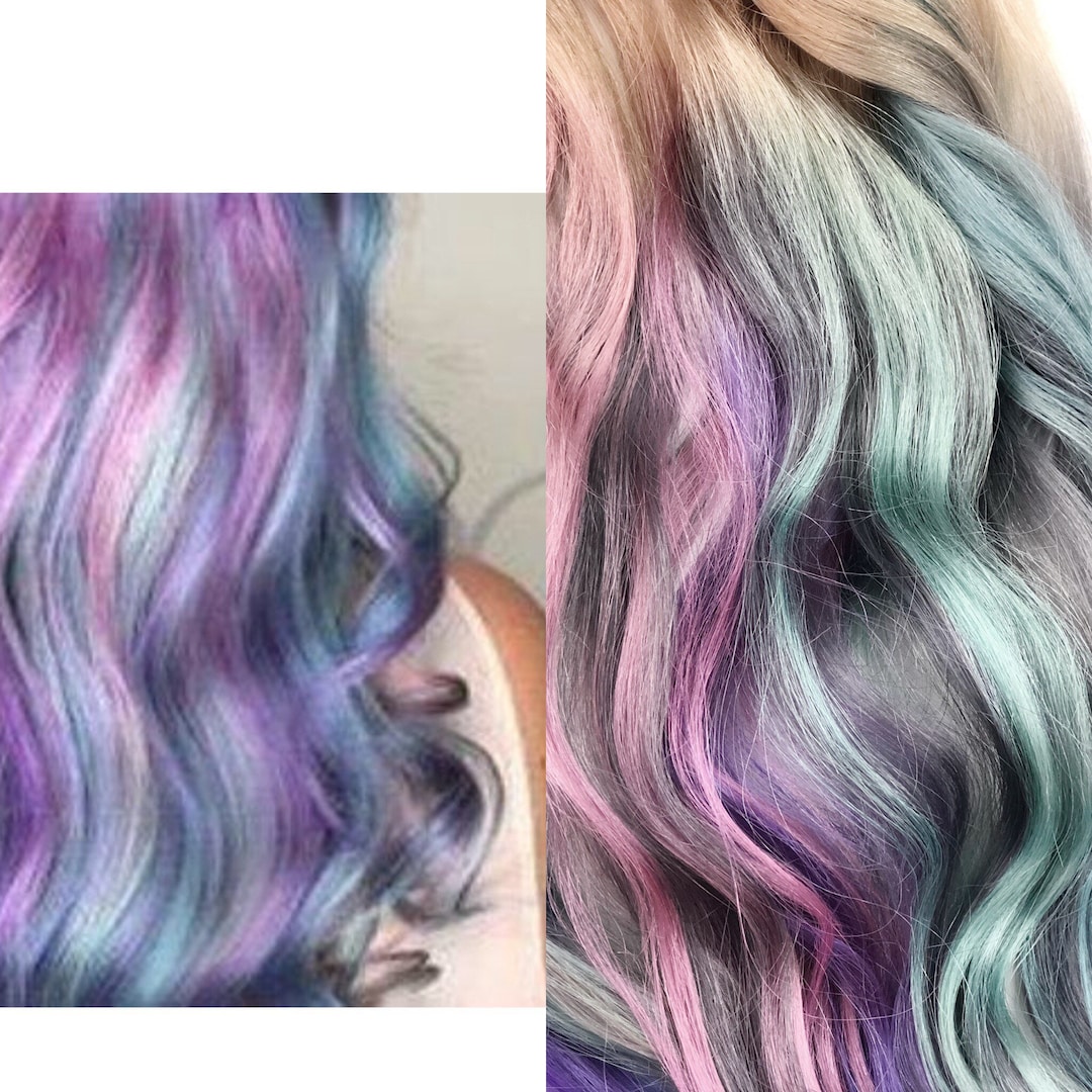 Rainbow Pastel Clip in Hair Extensions, Silver Hair, Hair Weave, Wide ...