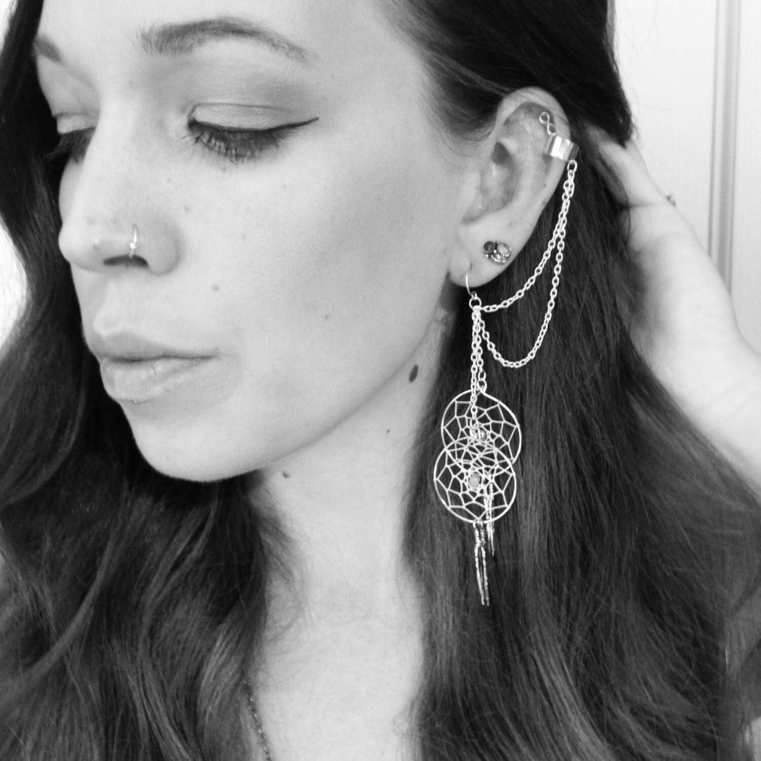 Handmade Silver Ear Cuff Dream Catcher Ear Cuff Feather Ear Etsy