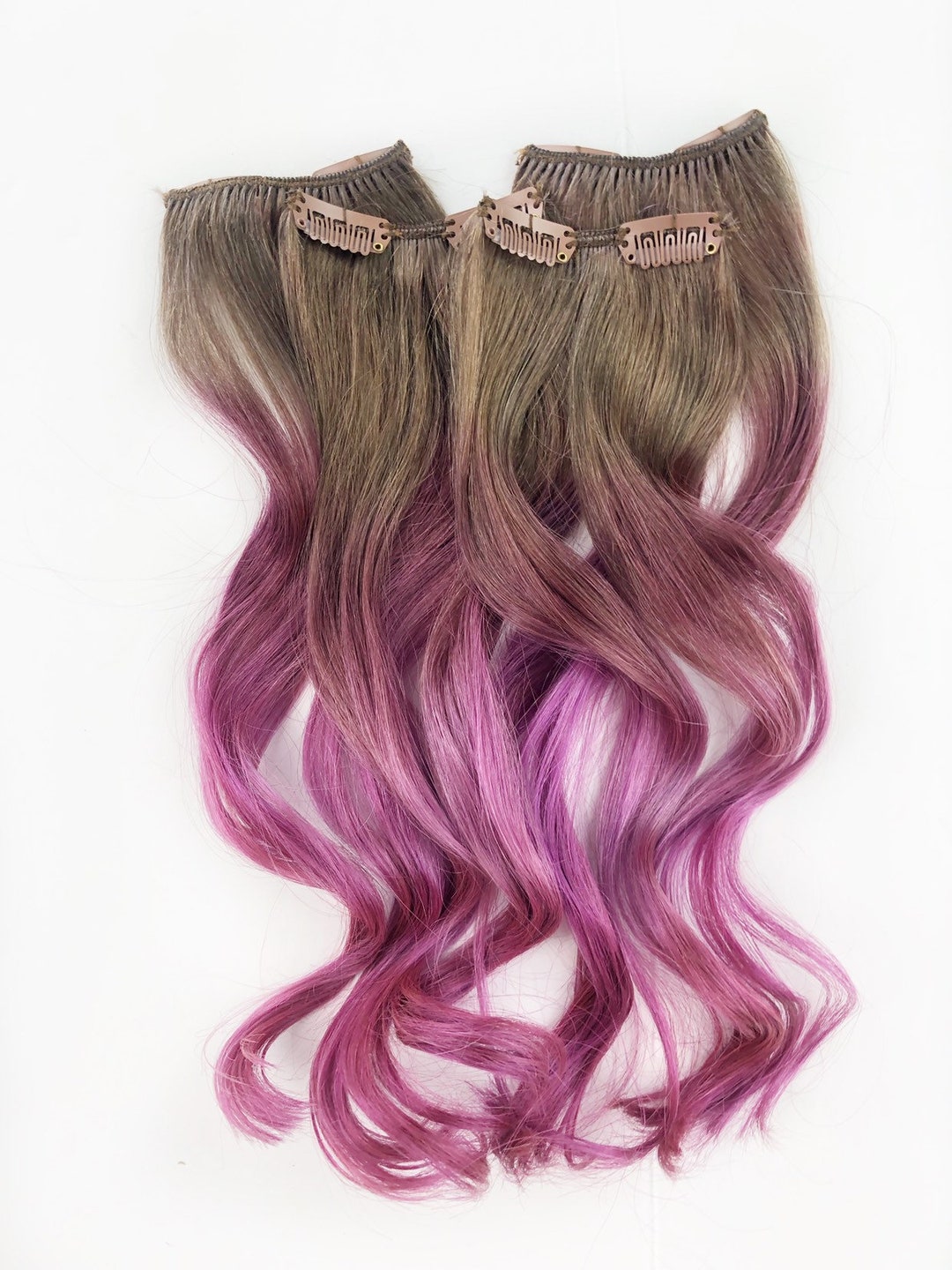 Rose and Mauve Human Hair Clips, Rose Hair Extensions, Dusty Rose Hair ...