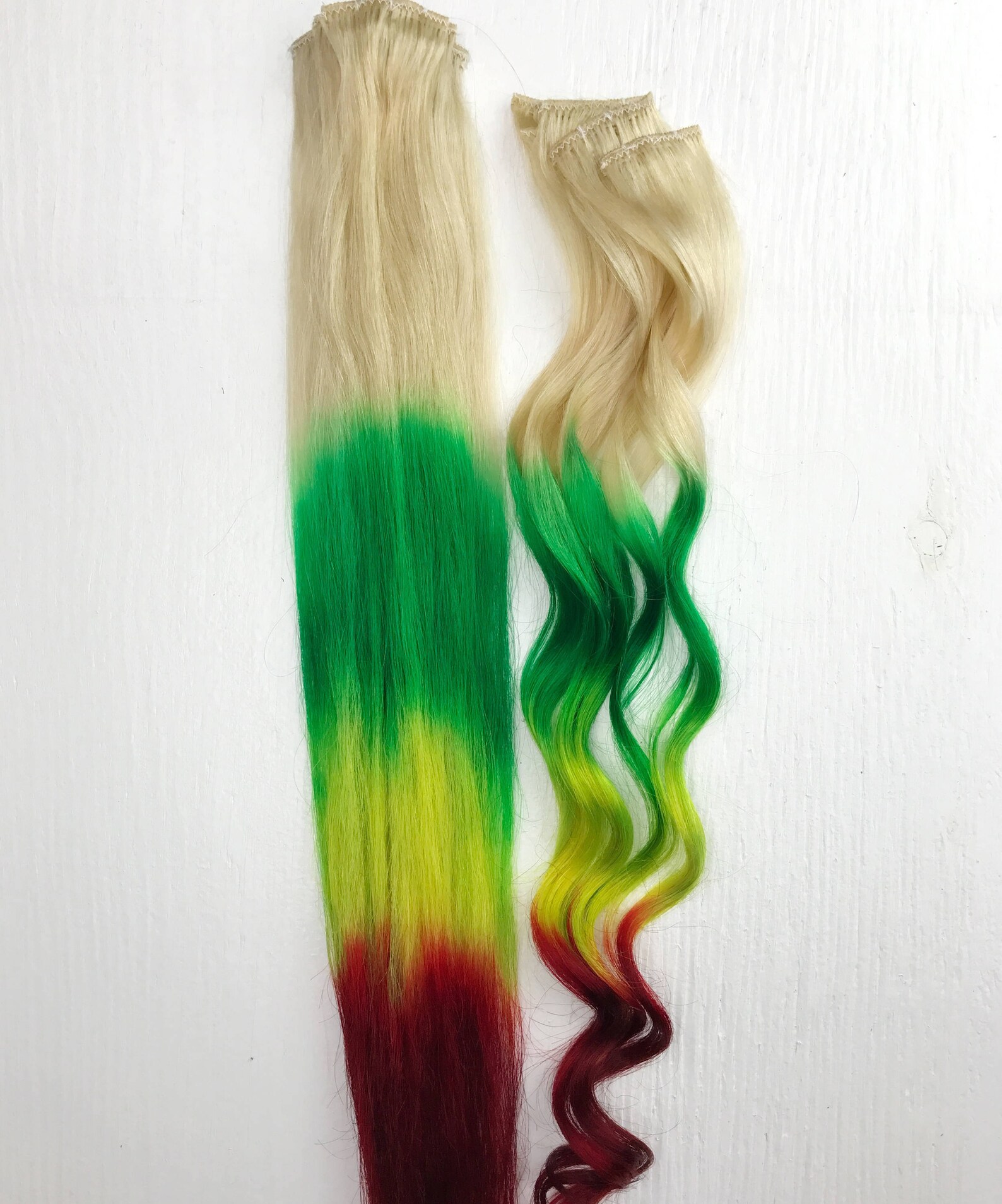 Rasta Clip in Hair Clips, Wide Tracks, Ombre Hair Extensions, Green ...