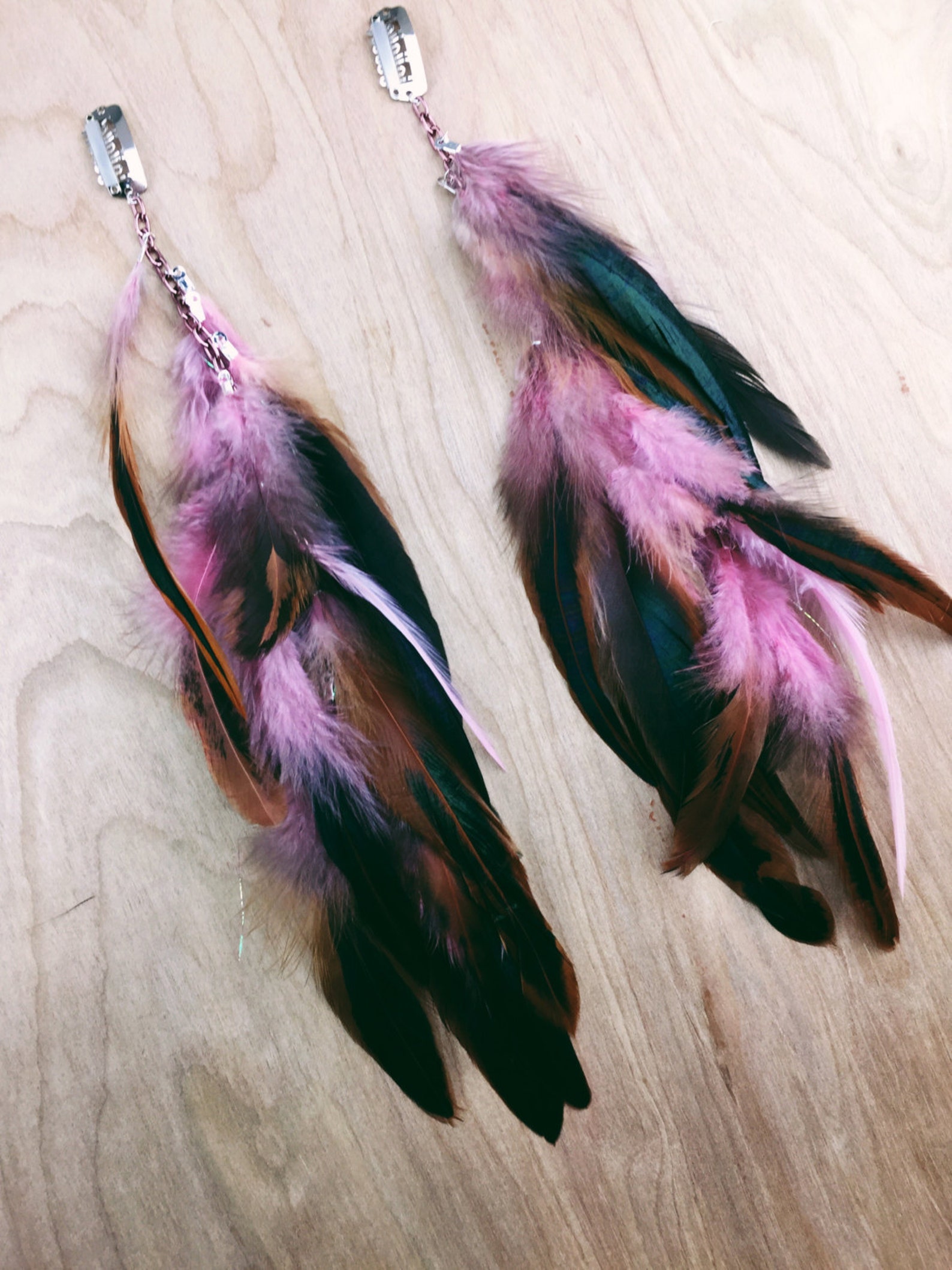 Handmade Single Chain Feather Hair Extension Clip, Pink, Hair Feathers ...