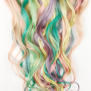 Rainbow Pastel Clip in Hair Extensions, Pink Hair, Hair Weave, Wide ...