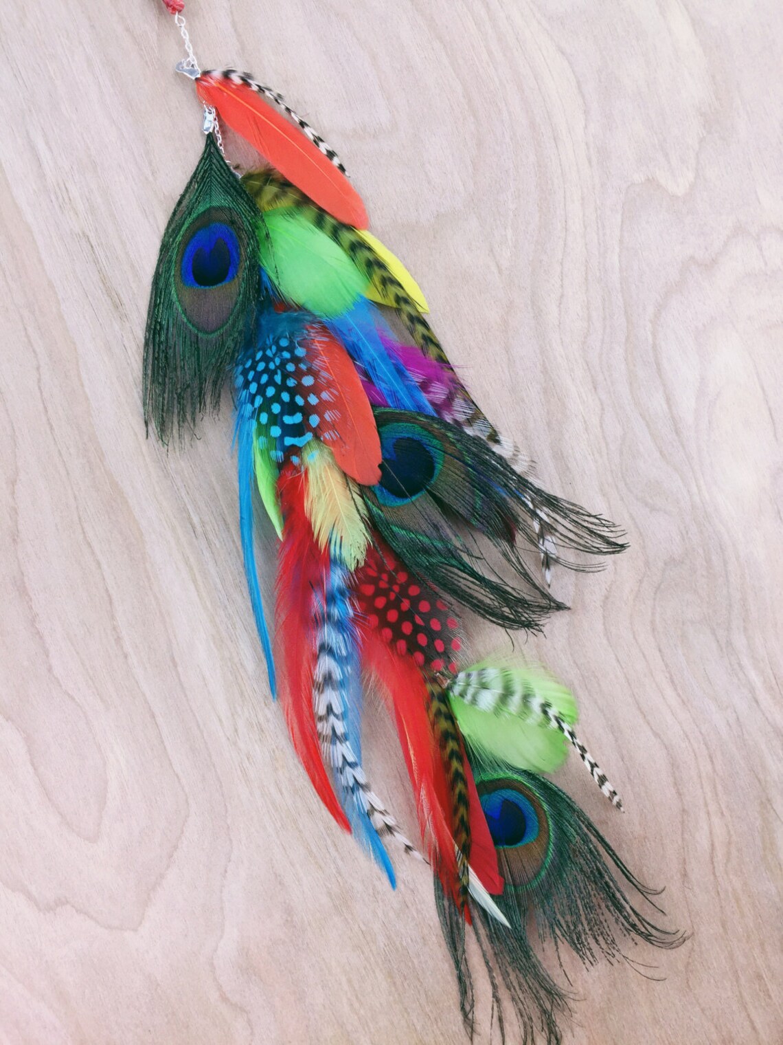 Long Colorful Chain Peacock, Rooster Feather Earring or Hair Clip-14 ...