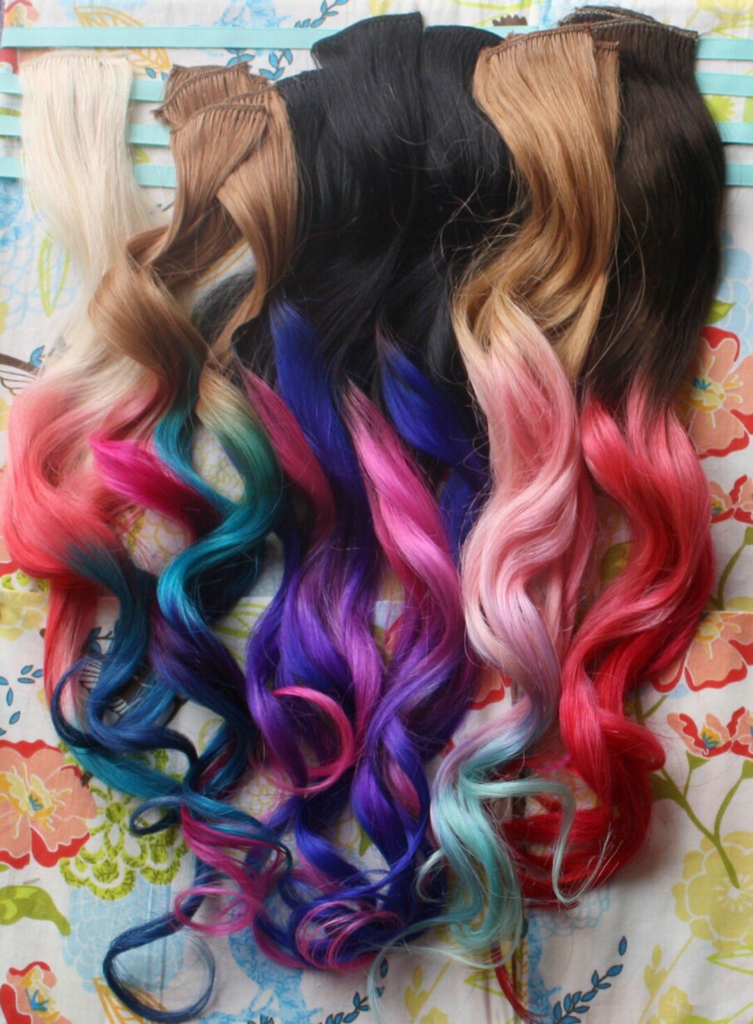 CUSTOM Ombre Dip Dyed Hair, Clip in Hair Extensions, Tie Dye Tips ...