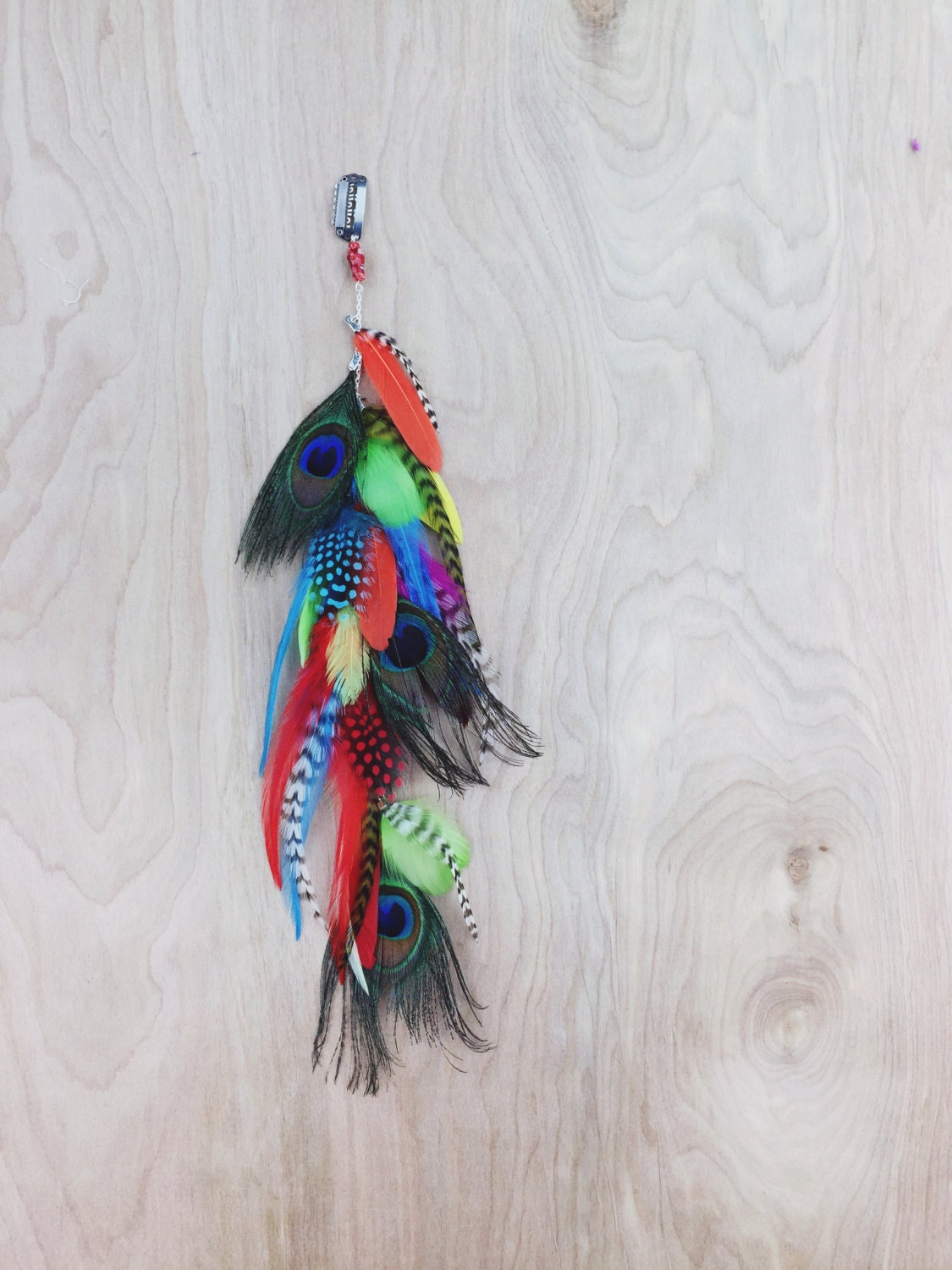 Long Colorful Chain Peacock, Rooster Feather Earring or Hair Clip-14 ...