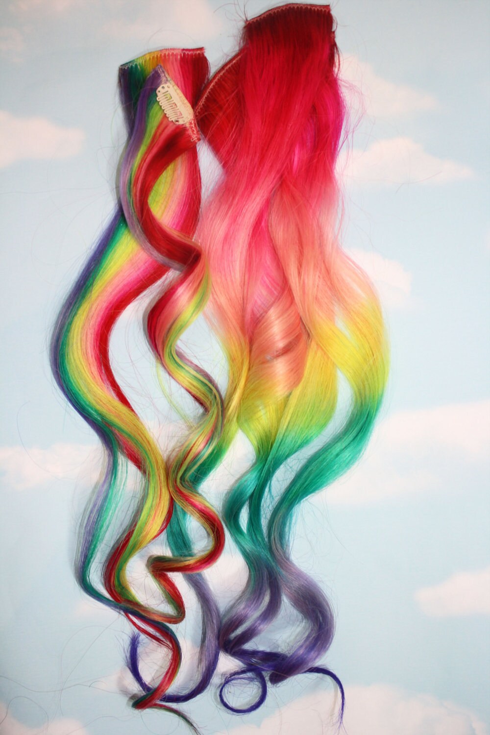 Rainbow Human Hair Extensions. Colored Hair Extension Clip - Etsy