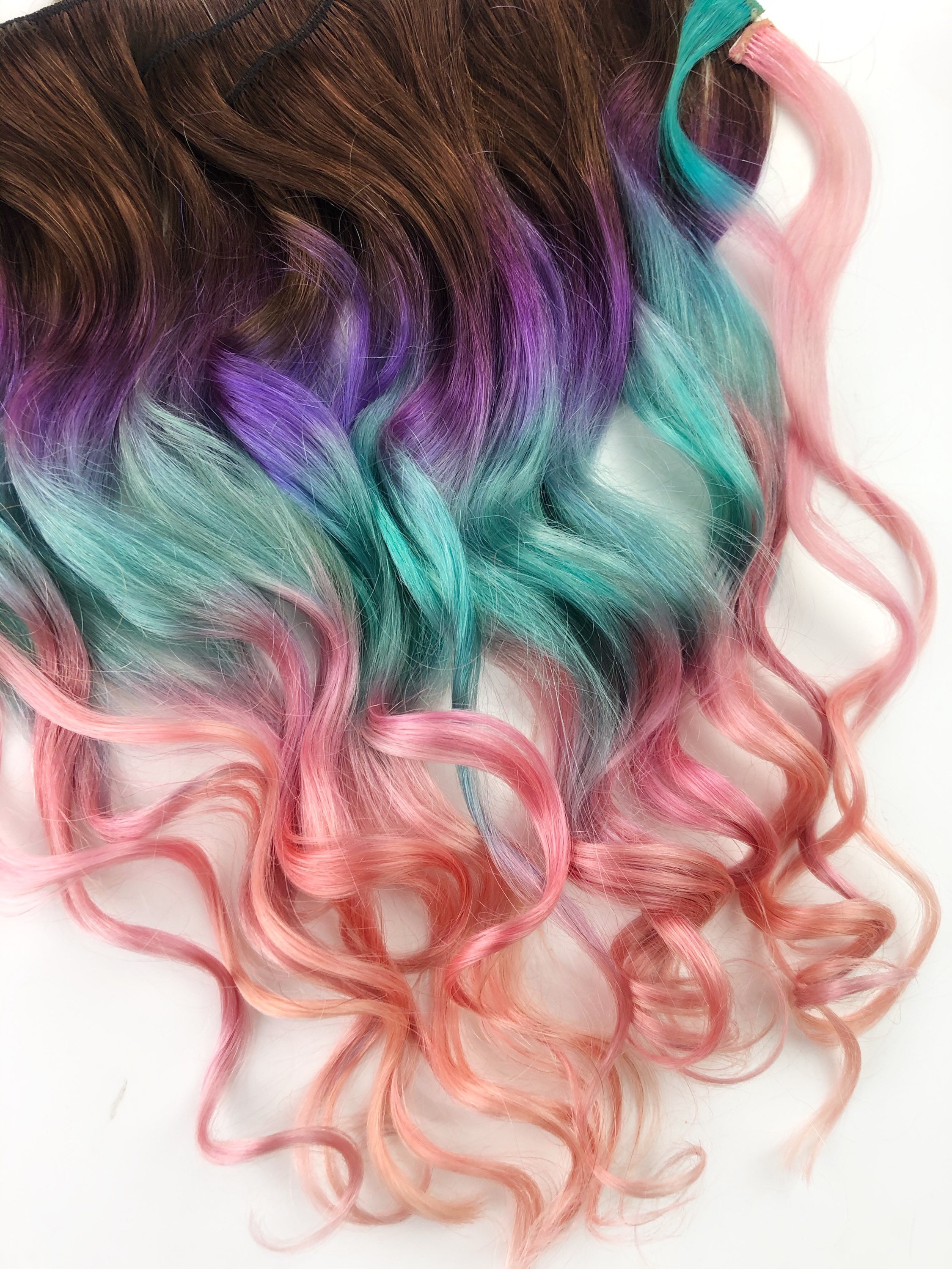 Pastel Peach Pink Rainbow Clip in Pastel Hair Extensions | Etsy