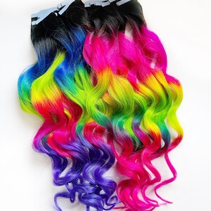 Pastel Prism Rainbow Clip in Hair Extensions, Pink Ombre Hair, Tie Dye ...