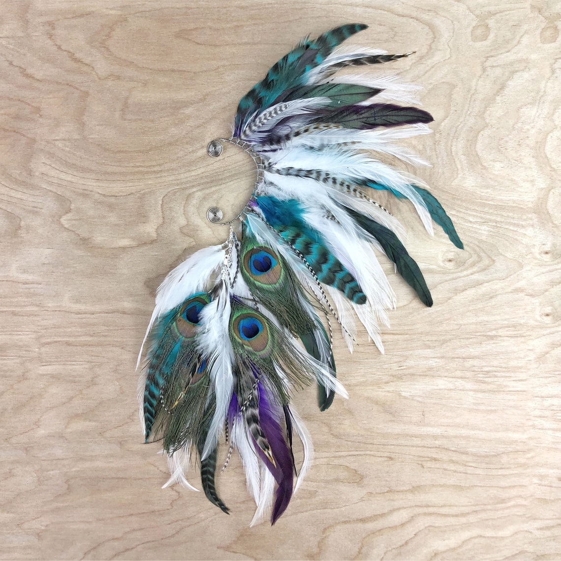 Handmade Bridal Ear Cuff With Chain Extension, Peacock Feathers ...