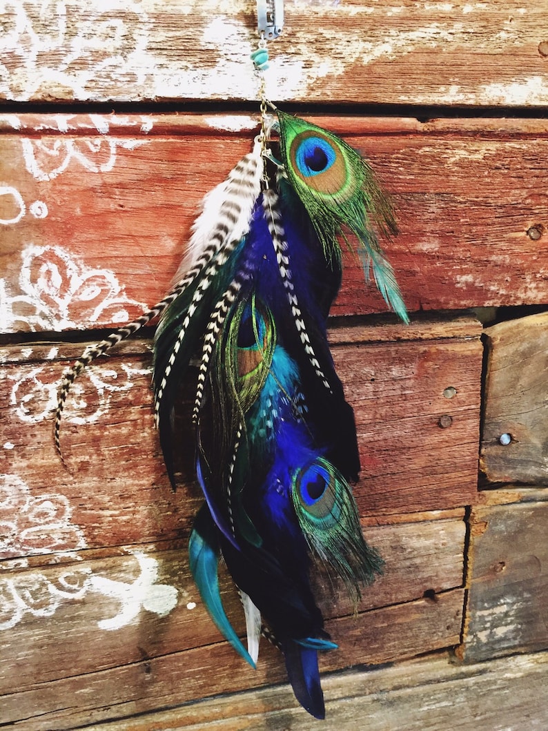Peacock Feather Hair Clip Long Feather Hair Clip Blue and - Etsy