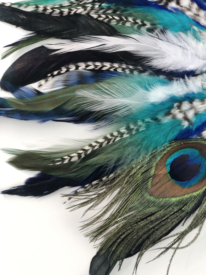 Handmade Feather Ear Cuff Peacock Feathers Grizzly Feathers - Etsy