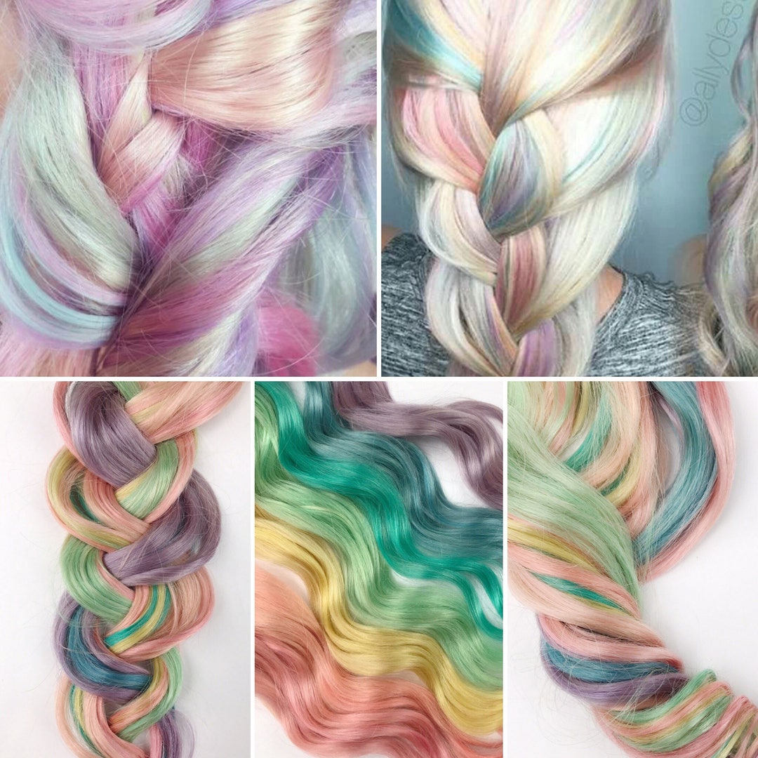 Rainbow Pastel Clip in Hair Extensions, Pink Hair, Hair Weave, Wide ...