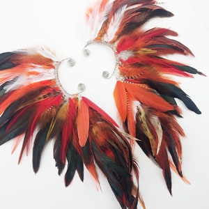 Red and Orange Phoenix, Ear Cuff With Chain Extension, Burning Man Ear ...