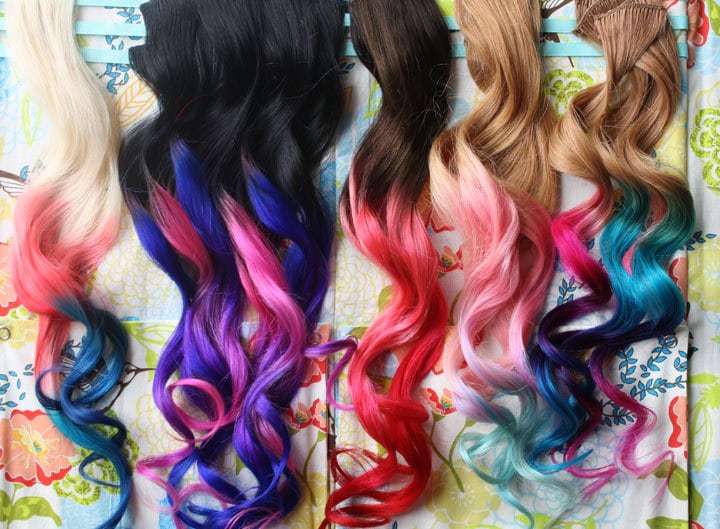 CUSTOM Ombre Dip Dyed Hair, Clip in Hair Extensions, Tie Dye Tips ...