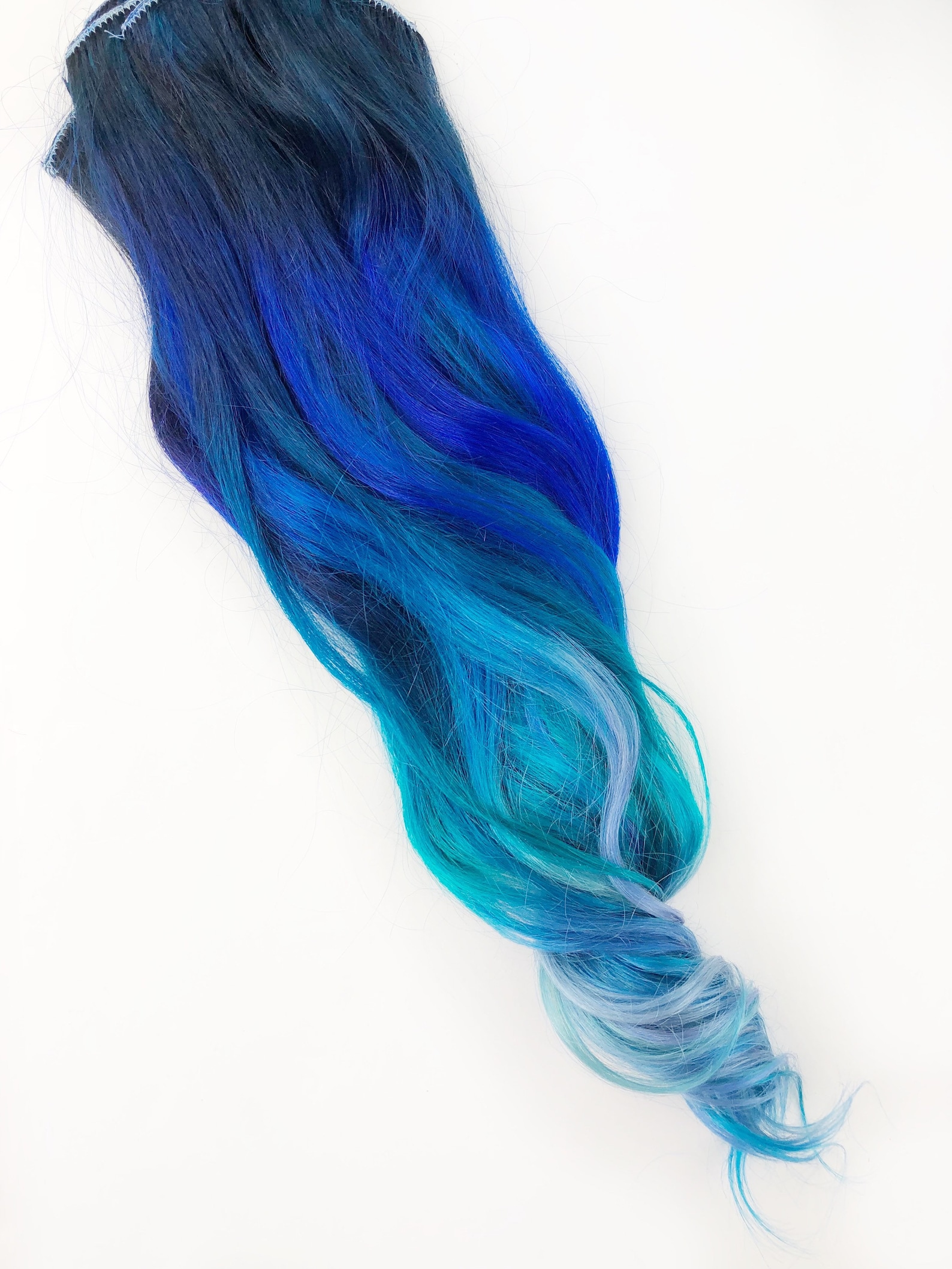 Ombre, Teal, Blue Tip Dyed Hair Extension, Teal Hair, 22 Inches Long ...