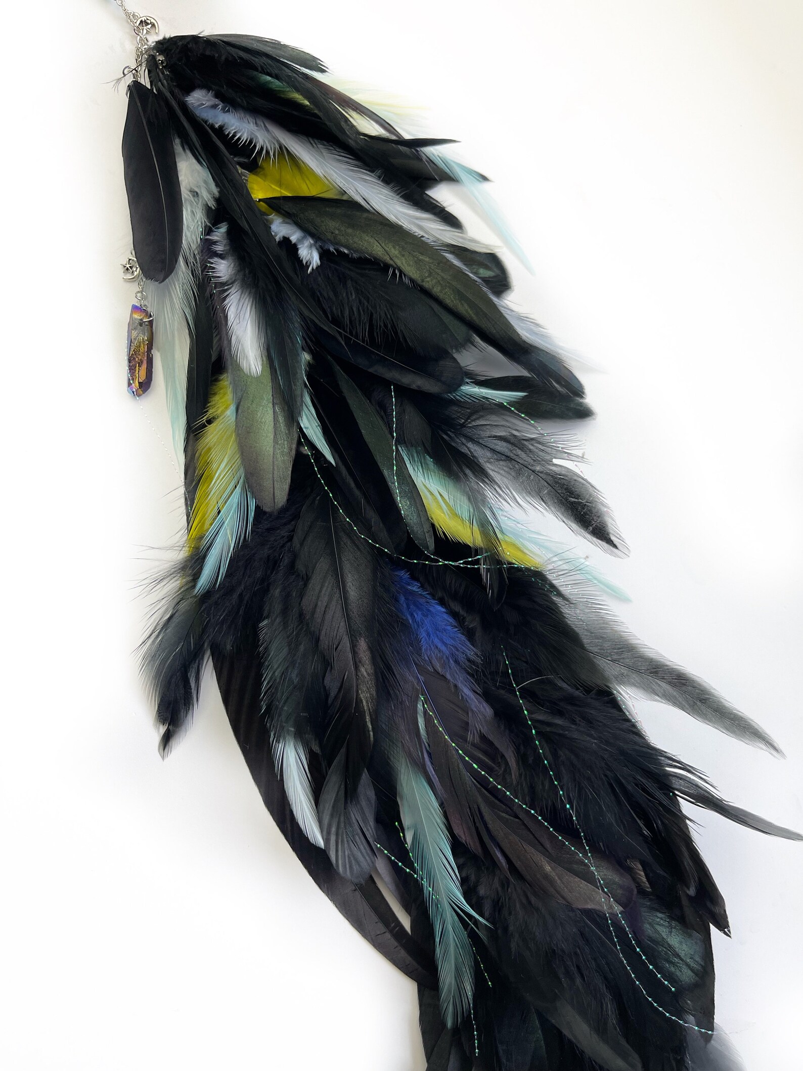 Celestial Black Extra Long Feather Earrings or Hair Clip, Single ...