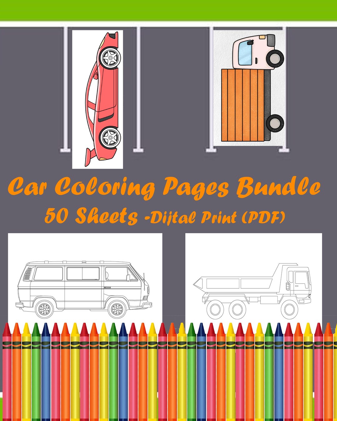 Car Coloring Pages - 50 Pages Large Bundle - Etsy