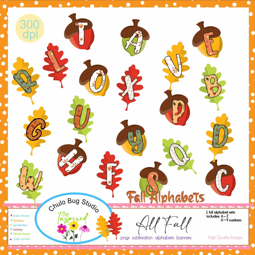 Fall Colors Alphabet Clipart: Acorns and Fall Leaves Alphabet Letters ...