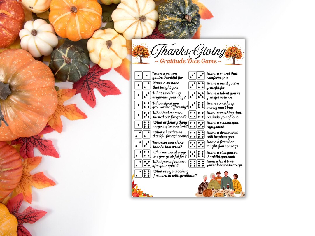 Thanksgiving Gratitude Dice Game, Printable Family Fun (PDF) - Etsy