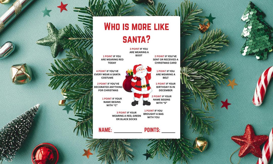 Who is More Like Santa Sheet, Printable Christmas Quiz Game Sheet ...