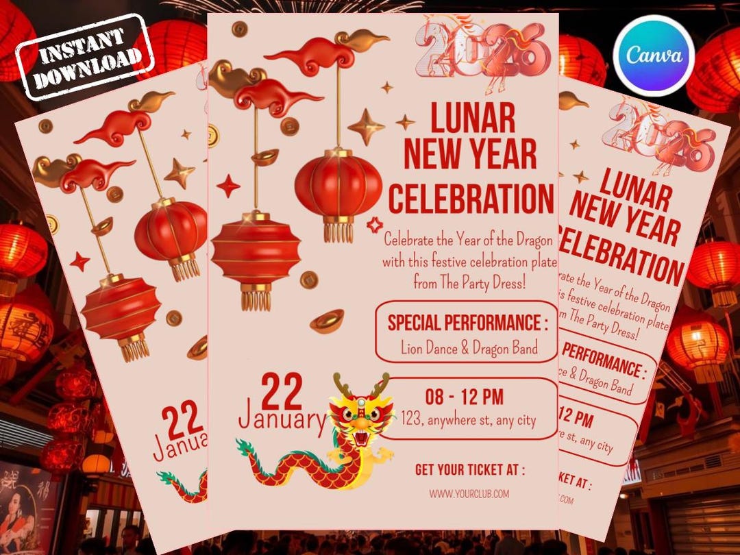 Editable Chinese New Year 2026 Invitation – Lunar Fire Horse Canva ...