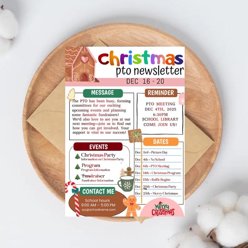 December Newsletter Template | Winter School Flyer | Editable in Canva ...