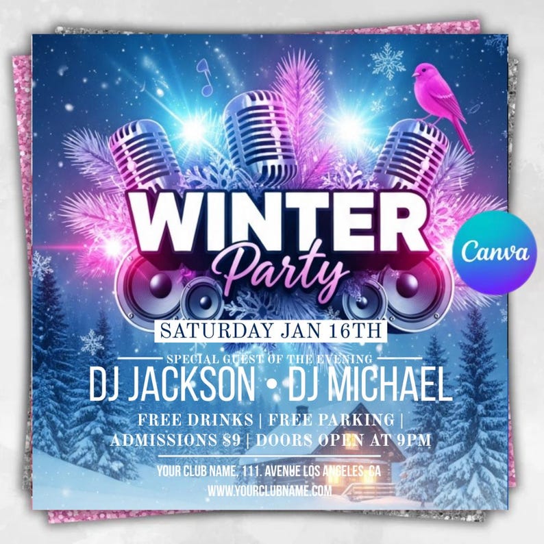 Winter Party Flyer Editable Canva Template | Winter Party Invitation ...