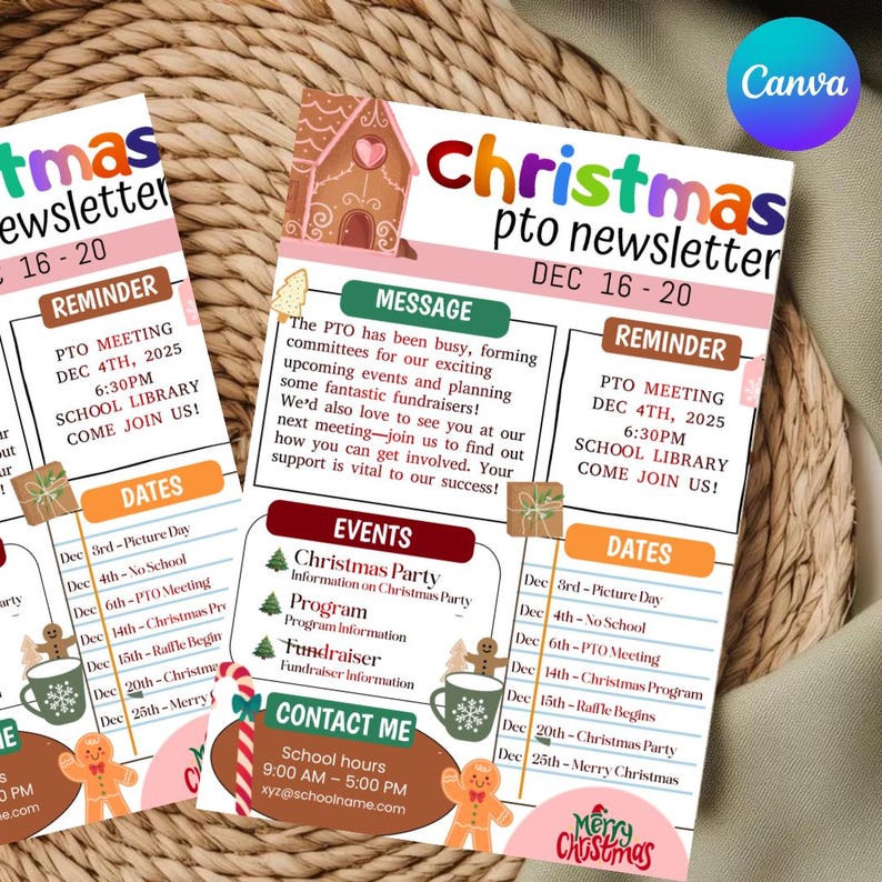 December Newsletter Template | Winter School Flyer | Editable in Canva ...