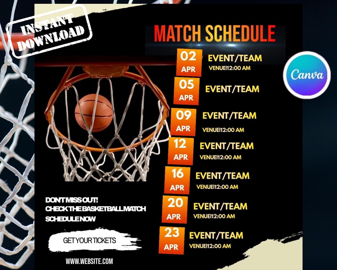 Basketball Schedule Template Canva | Editable Game Day Sports Schedule ...