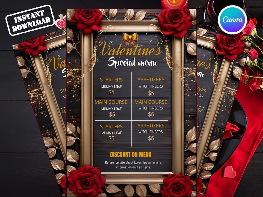 Editable Valentine’s Day Menu Template Canva | Galentine’s Dinner ...
