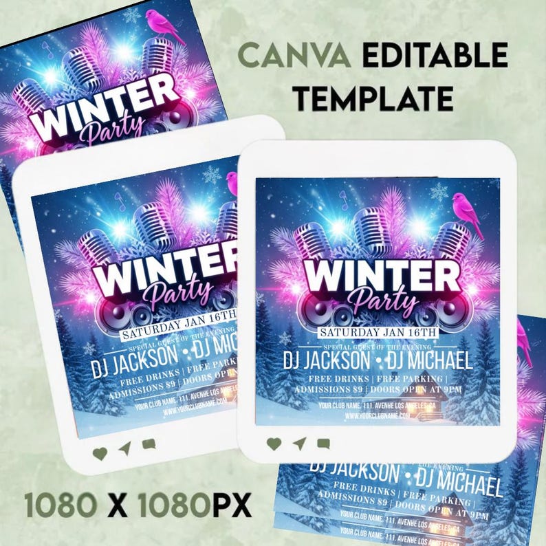 Winter Party Flyer Editable Canva Template | Winter Party Invitation ...