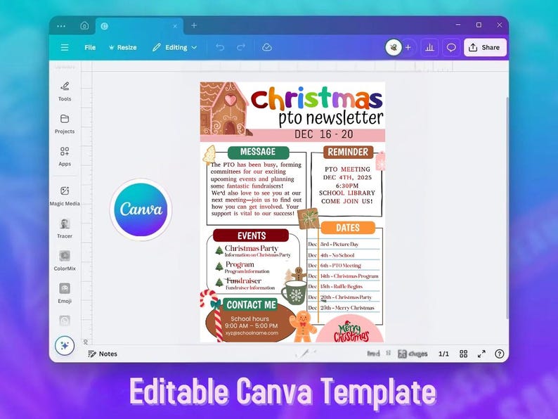 December Newsletter Template | Winter School Flyer | Editable in Canva ...