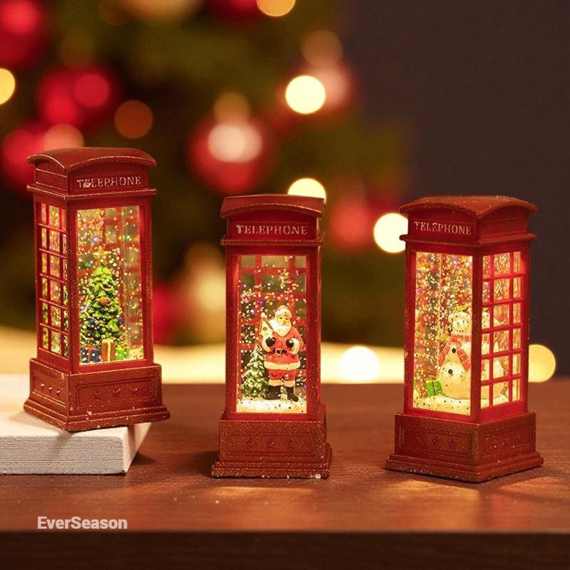 Christmas Telephone Booth Snow Decoration | LED Holiday Night Light - Etsy