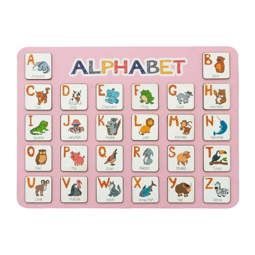 Pink Wooden Alphabet Puzzle – ABC Animal Montessori Learning Toy - Etsy