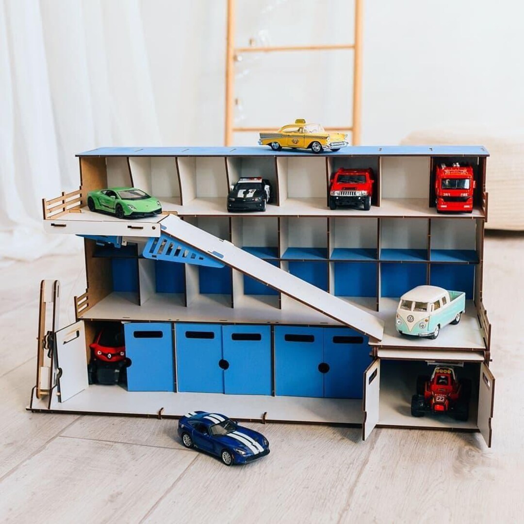 Wooden Garage Set for Kids, 28 Mini & Large Garages, Laminated MDF ...