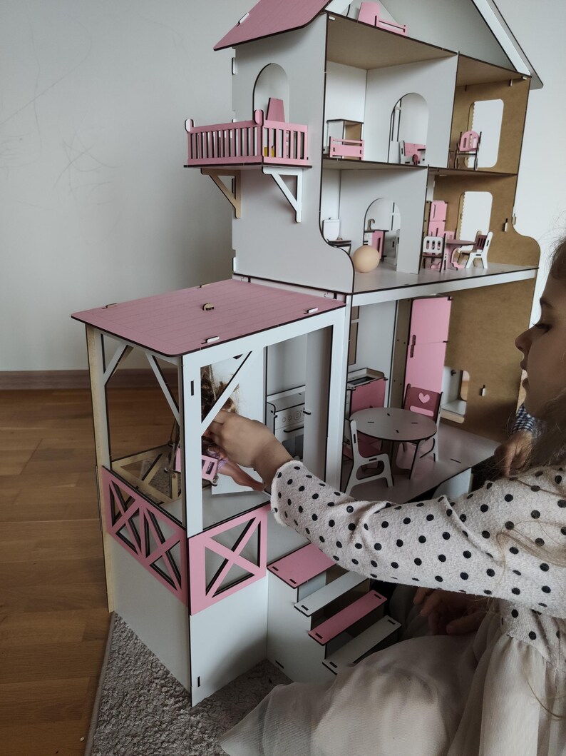 Large MDF Dollhouse – 4 Floors, Miniature Furniture Set for Small ...