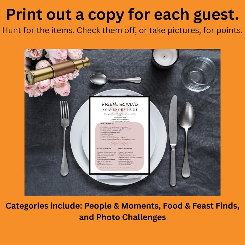 Friendsgiving Scavenger Hunt Printable Game, Thanksgiving Party Game ...