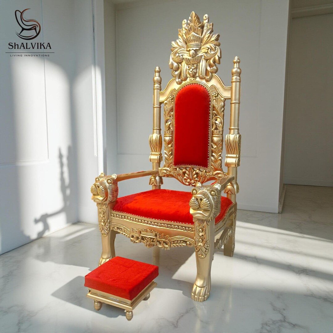 Wooden Guruji Chair With Lion Handle - Etsy