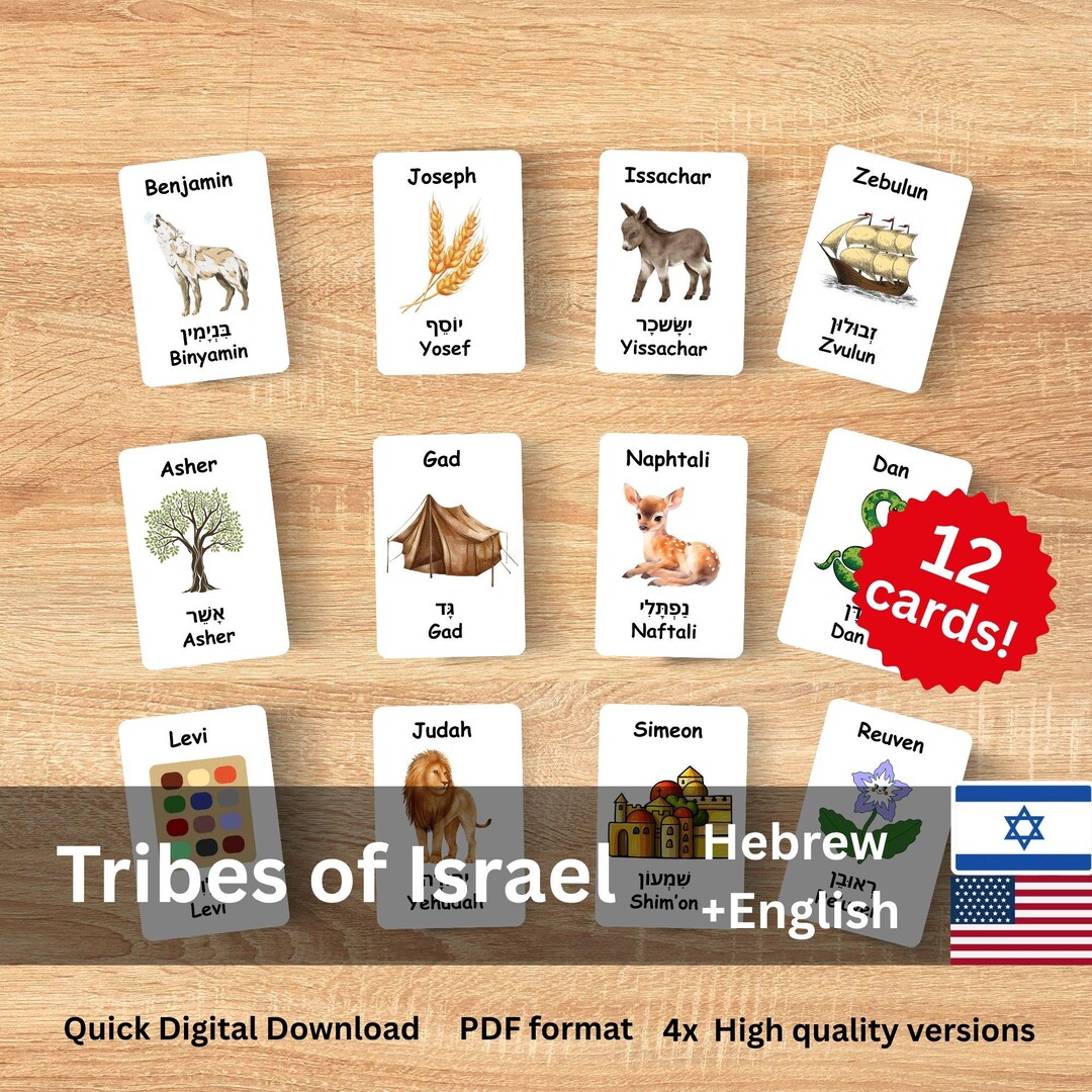 Hebrew Flash Cards 12 Tribes of Israel for Kids • Montessori Toys for ...