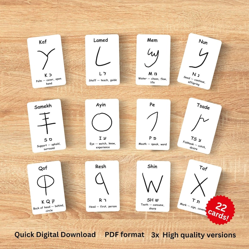 Paleo Hebrew Flash Cards Printable PDF • Ancient Hebrew Alphabet ...