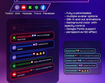 Multistream Neon Chat Widget | Kick, Twitch, Trovo, Youtube ...