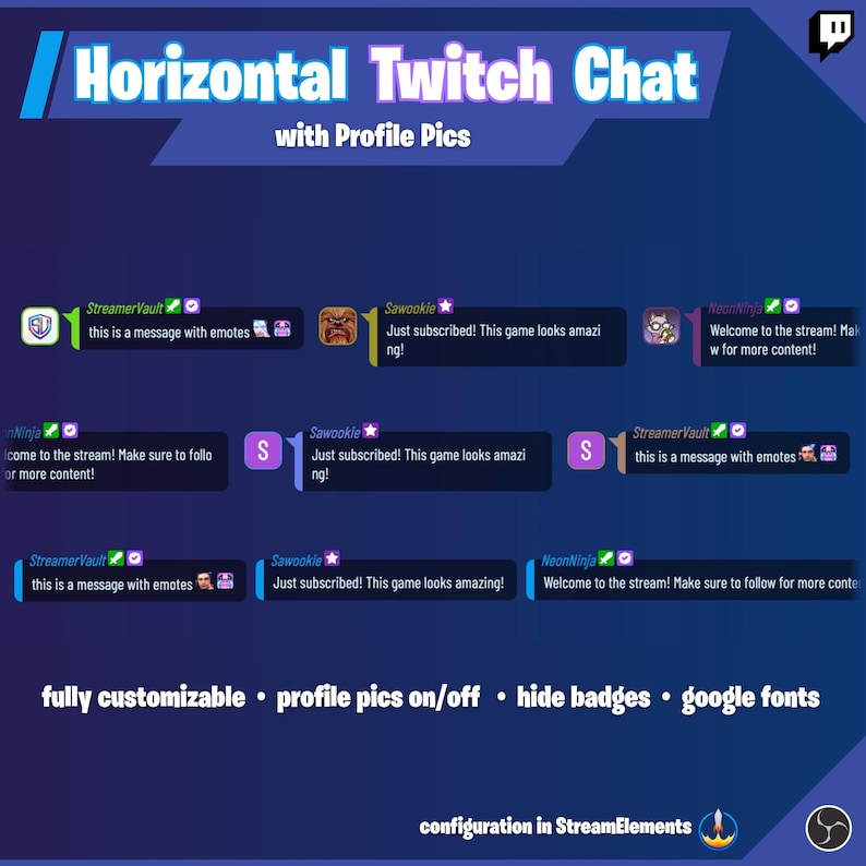 Horizontal Twitch Chat Widget With Avatars | Smooth Scroll Effect ...